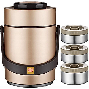 LZLZ Soup Thermos 3 Tier Insulated Food Jar Food Container, Thermo Food Jar, Soup Thermos For Adults, Food Thermos For Hot Food For Adults, Thermos Soup (Color : Gold, Size : 2300ml)