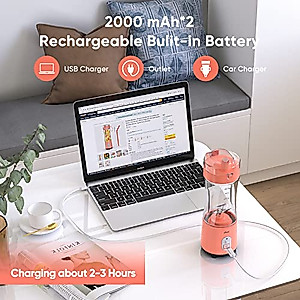 Personal Size Blender Smoothies and Shakes, Aoozi Portable Blenders, Mini Blender USB Rechargeable, Handheld Blender Sports,Travel and Home (Orange)