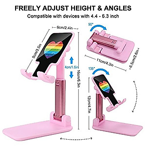 Gay Rights Rainbow Retro Heart Flag Funny Foldable Desktop Cell Phone Holder Portable Adjustable Stand Desk Accessories