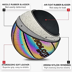 KPASON Basketball, Holographic Reflective Glowing Basketball, Indoor Outdoor Night Basketball Game, Adult & Kids Girls Boys Basketball Gift, Composite Leather Basketballs