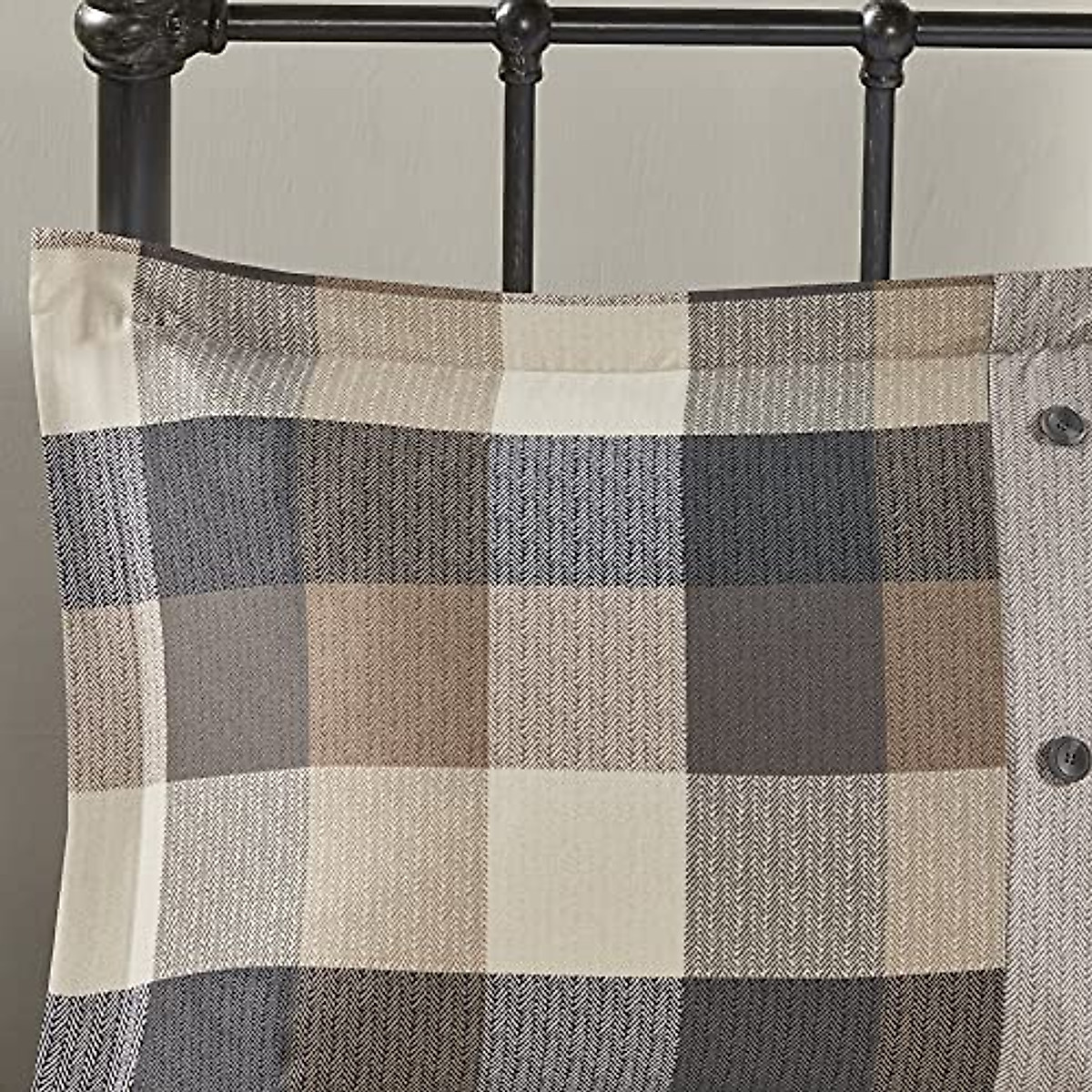 Madison Park Ridge Comforter Set-Cabin Lodge Plaid Herringbone Design All Season Down Alternative Cozy Bedding with Matching Bedskirt, Shams, Decorative Pillow, Queen(90"x90"), Neutral 7 Piece