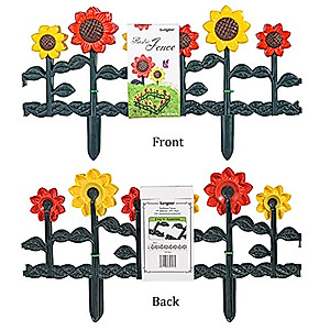 Sungmor Plastic Edgings Garden Picket Fence - Grass Lawn Flowerbeds Plant Borders - Decorative Sunflower Landscape Path Panels - Pack of 4 (Overall Length 98 Inches) - Lightweight & Easy Installation