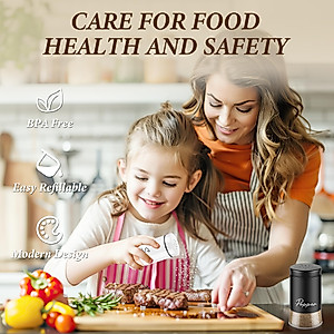 Salt and Pepper Shakers Set,Kitchen Decor and Accessories for Countertop Kitchen Gadgets Cooking Table Housewarming Christmas Gift Refillable Design (Black + White)