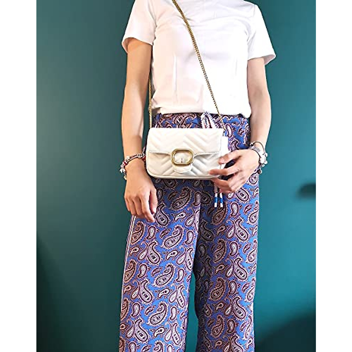 YXBQueen Womens Handbags and Purses Crossbody Bag White Quilted Handbags for Teen Girls