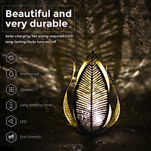 QZGE Solar Garden Lights Waterproof Decorations,Crackle Globe Glass,Metal Palm Leaf Solar Lights for Outdoor Decor On Garden,Patio,Yard,Front Porch,Tabletop Lamp-Perfect Gifts