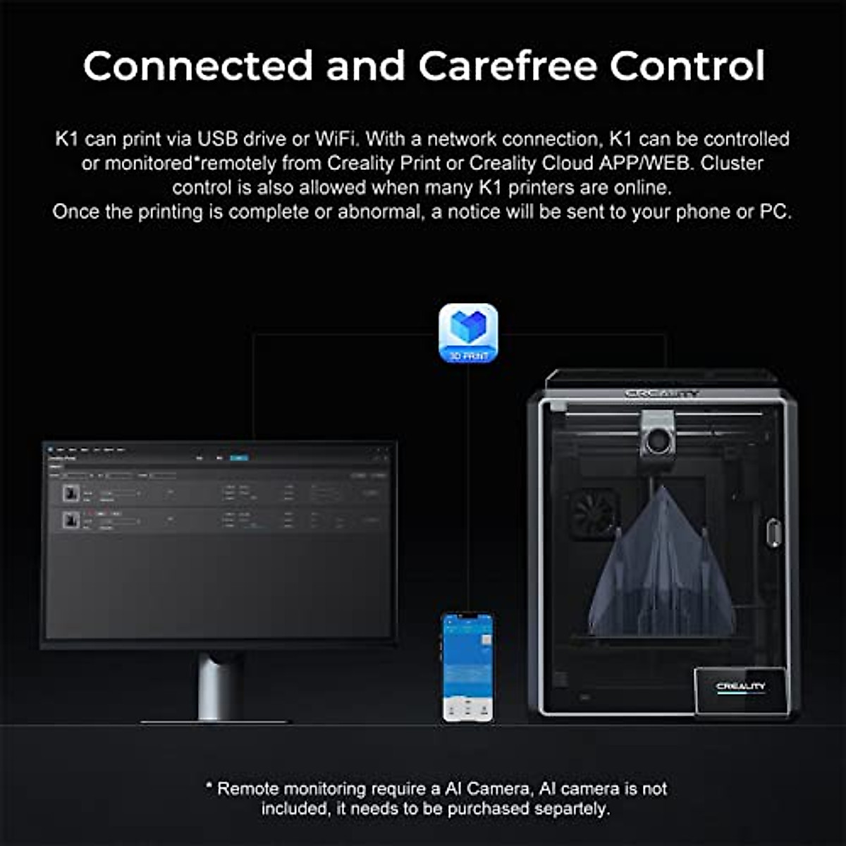 Official Creality K1 3D Printer Speedy Printing Machine,600mm/s High Speed,WiFi Control,Self-test,No Ring&Z-Banding,Auto Leveling,Extensible,Unibody Die-Cast,Out of Box,Smarter,12x faster,Beat Ender 3