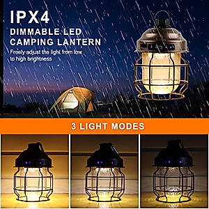 SALLBRIS Vintage LED Camping Lantern Rechargeable , Hanging Artistic Retro Outdoor Lights,for Yard Patio Terrace Lawn Emergency Lighting (Stainless Steel)