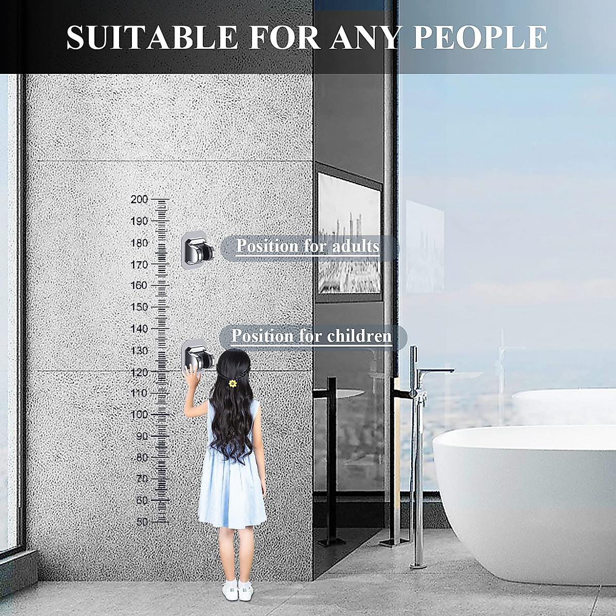 Shower Head Holder Adhesive Adjustable Handheld Shower Wand Holder No Drilling Wall Mount Bracket (Silver) (Shower Head Holder)