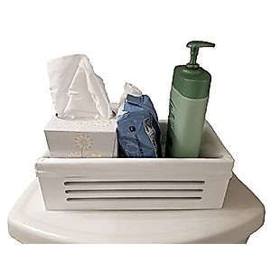 Bathroom Decor Box Toilet Paper Basket - Decorative Wooden Storage Bathroom Organizer, Vanity Storage Bin & Toilet Tank Basket Topper with Machine Washable Fabric Liner White, Extra Small