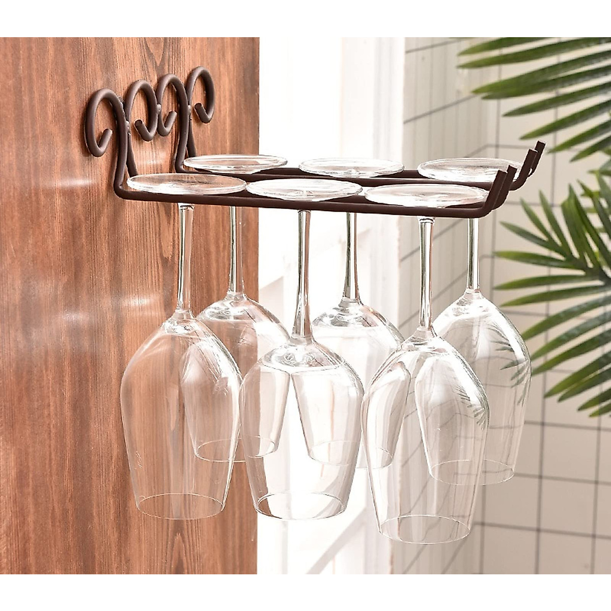 DYT 2-Rail Wine Glass Rack,10.2 Inch Stemware Rack Wall Mounted for Kitchen Cabinet Bar,Stemware Rack Metal Stemware Holder Wine Glass Holder Wine Glass Hanger,Black