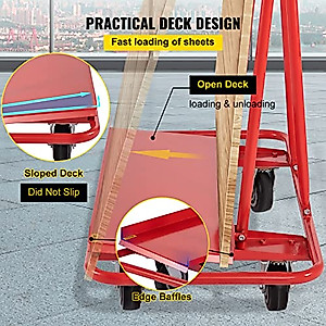 VEVOR Drywall Cart, 45.3"L × 21.7"W × 31.5"H Drywall Sheet Carts with 2200 LBS/1 Ton Load Capacity, Heavy Duty Plasterboard Trolley w/ Four 5" Wheels, Service Dolly for Handling Sheetrock Sheet Panel