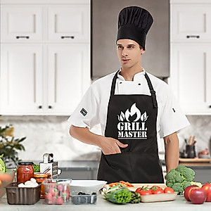 DYJYBMY Grill Masters Funny BBQ Apron for Men Women, Black Adjustable Waterproof Cooking Grilling Apron Gift for Dad Mom Husband Wife, Gifts for Birthday, Christmas, Thanksgiving