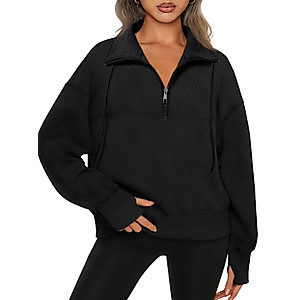AUTOMET Womens Quarter Zip Half Zip Pullover Oversized Sweatshirts Hoodies Long Sleeve Crewneck Shirts Fleece Fall Clothes 2023 Teen Girls Winter Fashion Clothes Black