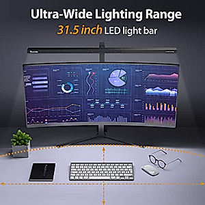 Quntis LED Desk Lamp, Eye-Care Architect Clamp Desk Lights for Home Office, 31.5'' Wide Bright Office Lighting with Auto-Dimming, Dimmable Table Light, 2H Timer Task Lamp for Workbench Monitor Drawing