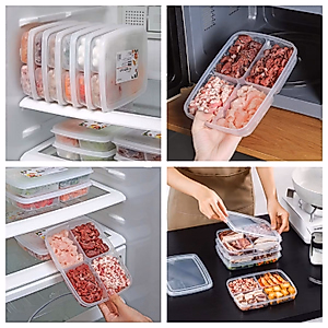 RHBLME 8 Pack Divided Food Storage Containers, Reusable 4 Compartment Food Container Food Storage Containers with lids, Multi Compartment Food Container for Storing Vegetables Meat Fish Fruits