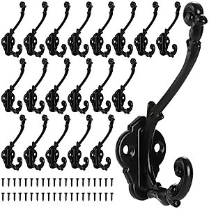 Dicunoy 20 Pack Coat Hooks for Hanging, Rustic Decorative Wall Hooks for Entryway, Black Vintage Farmhouse Hanger with Screws for Hanging Backpack, Key, Hat, Towel, Cabin, Mudroom