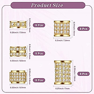 Yinkin 40 Pieces Zircon Rhinestone Beads Tube Column Pave Bead Charms Cubic Zirconia Beads Big Hole Spacer Beads Jewelry Bracelet Connector Crystal Beads for DIY (Gold)