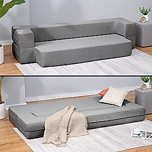 ZAFLY Twin Folding Sofa Couch Bed,8.6" Flip Out Sofa Bed,Convertible Sleeper Sofa Bed,Comfy Floor Couch Bed,Futon Sofa Bed Memory Foam Mattress,Linen Fabric Small Couches for Small Spaces,Light Grey