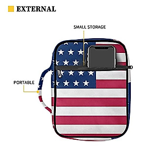 Biyejit American Flag Bible Cover for Women Bible Bags with Handle and Zipper Pocket, 4th of July Bible Cover Case Book Cover Church Tote Bag Patriotic Bible Study Covers Bible Accessories
