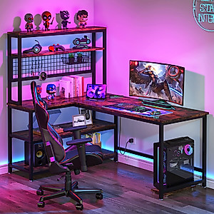 Tribesigns 55" Large Computer Desk with Wireless Charging 5 Storage Shelves, Office Desk Study Table Writing Desk Workstation with Hutch Bookshelf for Home Office (Brown)