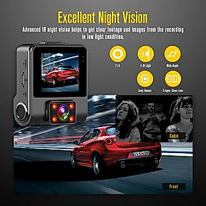 iiwey Dash Cam Front and Inside 1080P Dual Dash Camera for Cars with IR Night Vision, IPS Display Car Camera with Loop Recording, Parking Mode, G-Sensor for Taxi Driver, Max 128GB