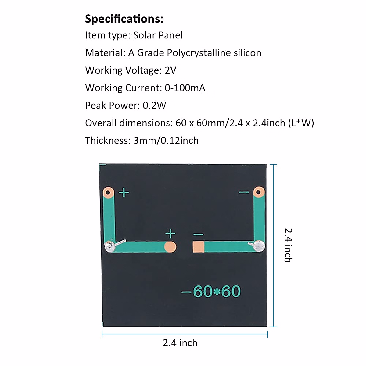 dream_light Mini Solar Panel, 10Pcs 2V 100mA 0.2W 60x60mm Polysilicon Small Solar Cell Module for DIY Solar Power Lights Toys Charger