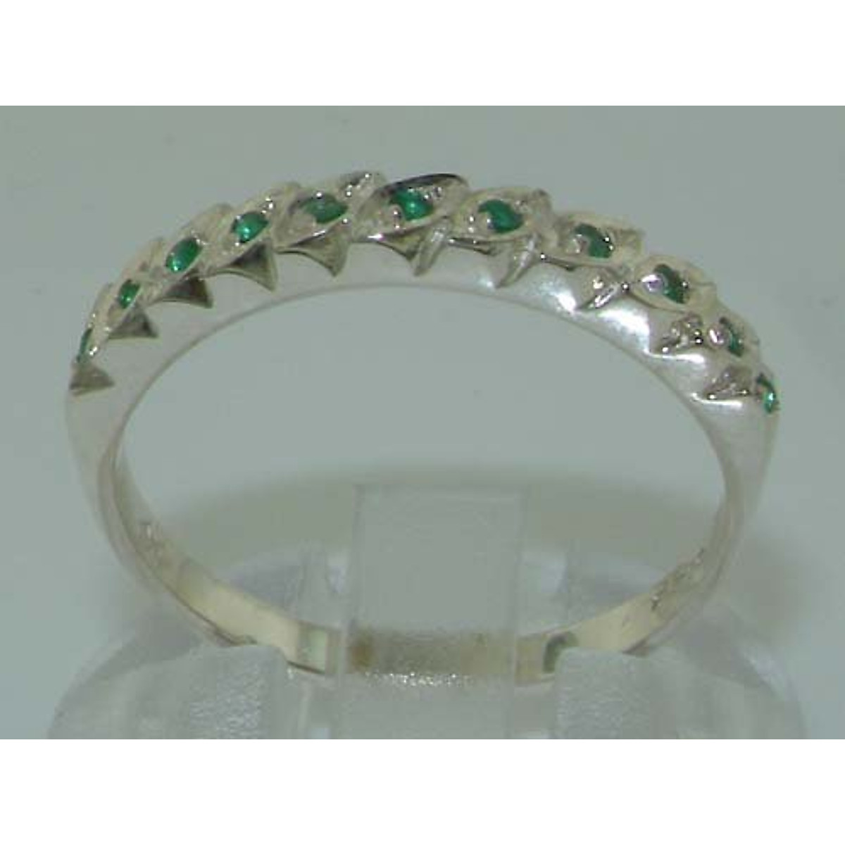 925 Sterling Silver Real Genuine Emerald Womens Eternity Ring - Size 4