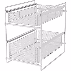 LEAYAN Under Sink Storage Cabinet Organizer Drawer, Under Sink Organizers and Storage 2-Tier Under Cabinet Bathroom Organizer Sliding Drawer Under Sink Rack Shelf, White 40x27x40cm