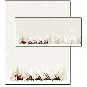 Santa & Reindeer Holiday Letterhead & Envelopes (40 Set Pack)