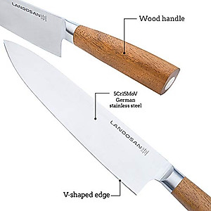 LANDOSAN Chef Knife 8 inch Precision Forged Kitchen Vegetable Chef's Knife High-Carbon Stainless Steel Blade Cook’s Knives Ergonomic Wood Handle Cutlery for Home Kitchen and Restaurant