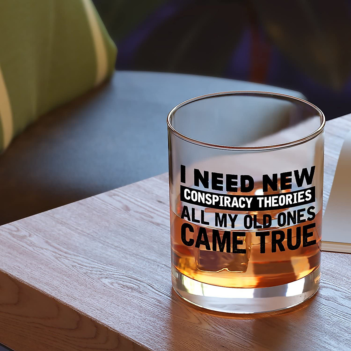 Patriot's Cave, I Need New Conspiracy Theories 11 oz Whiskey Glass Made in the USA