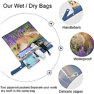 visesunny Palomino Horse Lavender Sunset 2Pcs Wet Bag with Zippered Pockets Washable Reusable Roomy for Travel,Beach,Pool,Daycare,Stroller,Diapers,Dirty Gym Clothes, Wet Swimsuits, Toiletries