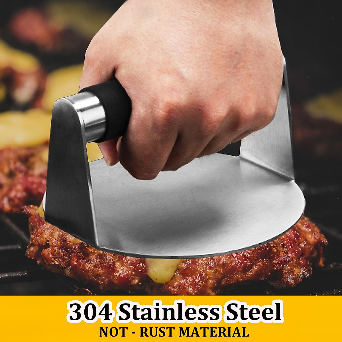 4PCS Grill Accessories for Blackstone, Stainless Steel Smash Burger Press Kit, Include Griddle Spatula, Bacon Press, Spice Dredge Shaker and Hamburger Press Patty Maker for Flat Top Cooking