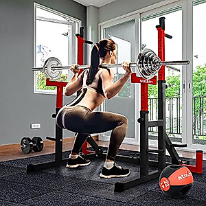 STOZM Combo Barbell Rack & Adjustable Weight Bench (Red)