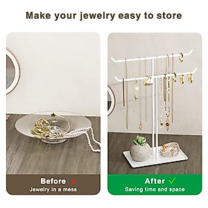 bussdis Necklace Stand Aesthetic Necklace Holder: White Metal Necklace Organizer for Home Decor