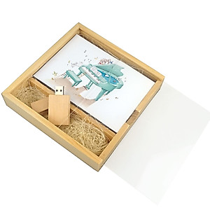 LONMAIX 16GB Wooden USB Flash Drive and a Transparent Wooden Box for Weddings, Photography, Couple (170MM*170MM*40MM)