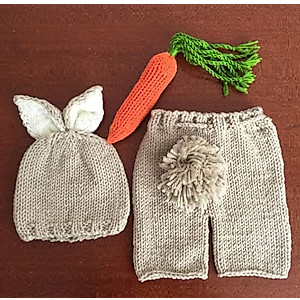 Coberllus Newborn Baby Photography Prop Boy Girl Photo Shoot Outfits Crochet Knit Cute Christmas Bunny Hat Photo Props Easter Costume (Style Two+Radish), 0-3 months