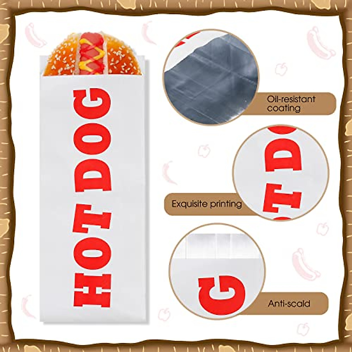 Foil Hot Dog Sleeves Hot Dog Serving Bag to Keep Warm and Fresh in Aluminum Wrap Disposable Bags for Snack Bars, Food Trucks, Take Out, Concession Stands(300 Pcs)