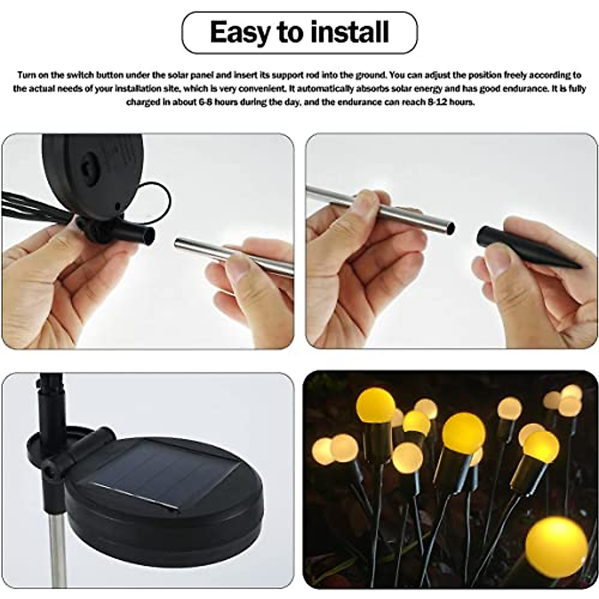 colcutee 2 Pack Solar Garden Lights, Solar Outdoor Swaying Lights Ip65 Waterproof, 2 Lighting Modes Firefly Decorative Lights, for Landscaped Garden Access Patios (Warm White)