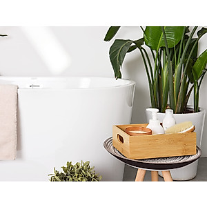 StorageWorks Bamboo Organizers for Shelf, Handcrafted Bamboo Storage Containers for Snacks, Spices, or Drinks, Wooden Crates with Built-in Handles, 2 Pack