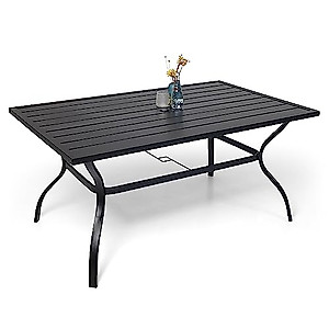 Virvla Patio Dining Table Outdoor Steel Rectangular Table with Umbrella Hole 60" x 38" x 28"