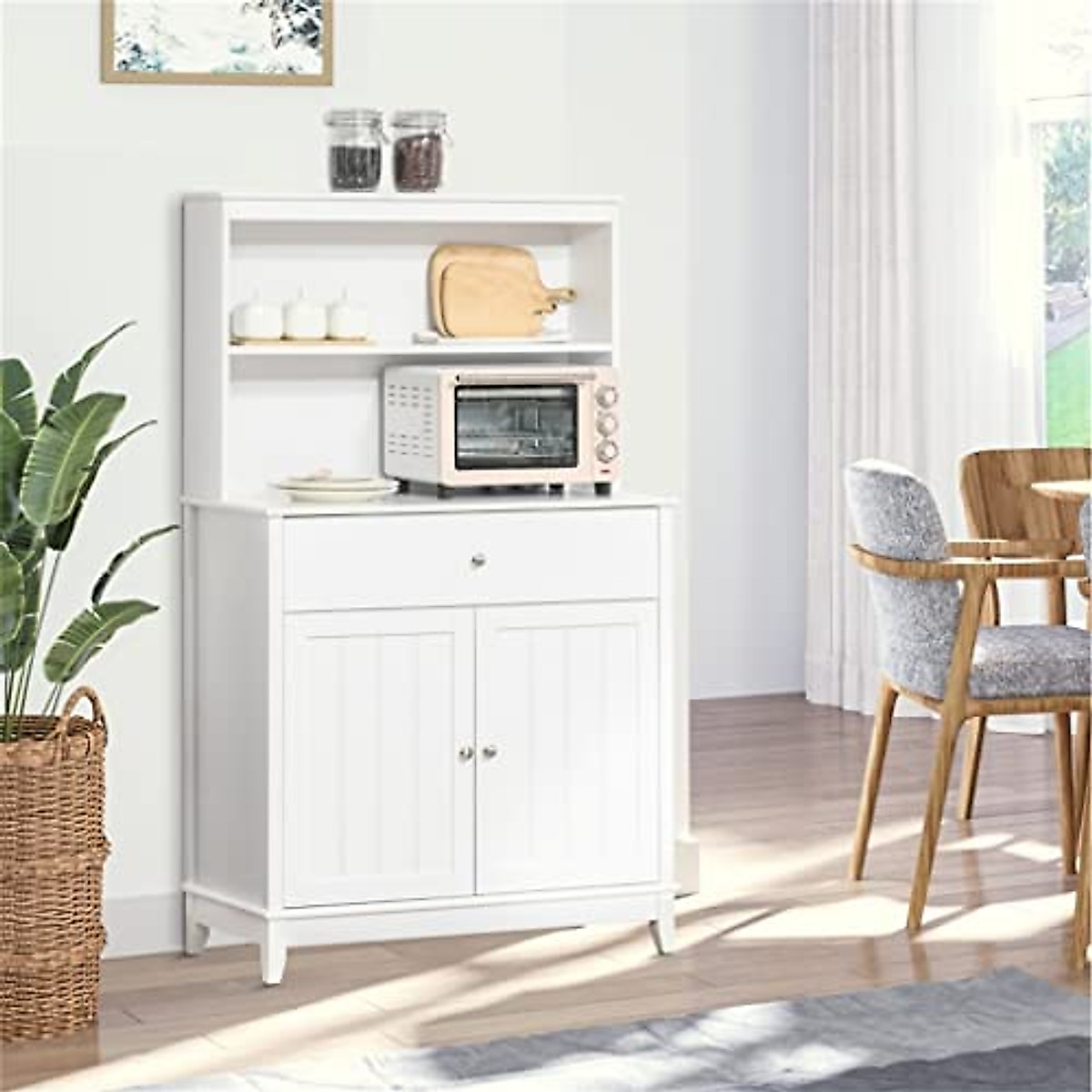 SEASD 58" Kitchen Buffet, Dining Room with Drawers and Storage Cabinets, White