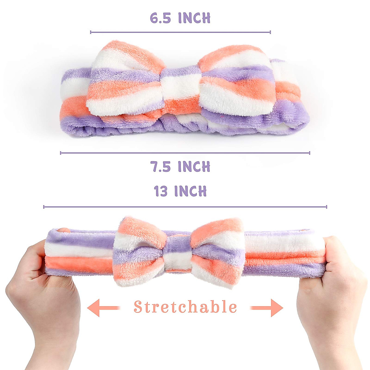 3 otters Bow Hair Band, 12PCS Fuzzy Fleece Makeup Headbands, Spa Headband for Teen Girls, Coral Skincare Head Wraps for Women