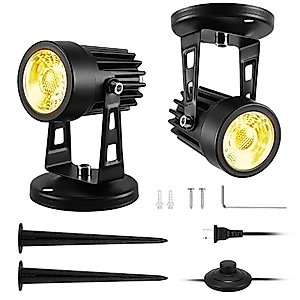 LemonBest 2 Pack LED Spot Lights Indoor - Floor Spotlight Accent Lighting for Indoor Plants Decor 110V Warm White uplighting 5.9 FT Cord with Floor Foot Switch (Base and Stake Included)
