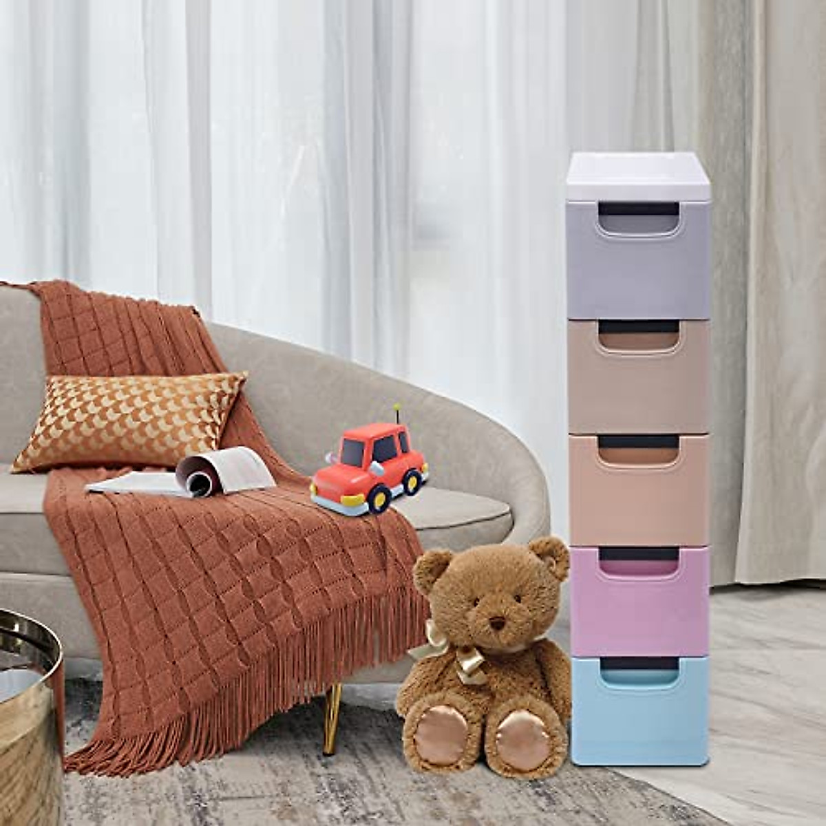 DYRABREST 5 Drawer Units Dresser Storage,Plastic Narrow Storage Cabinet,Small Closet Organizer Standing Shelf Bedroom Furniture for Bathroom Living Room 7.87 * 15.75 * 33.07in (Colorful 1)
