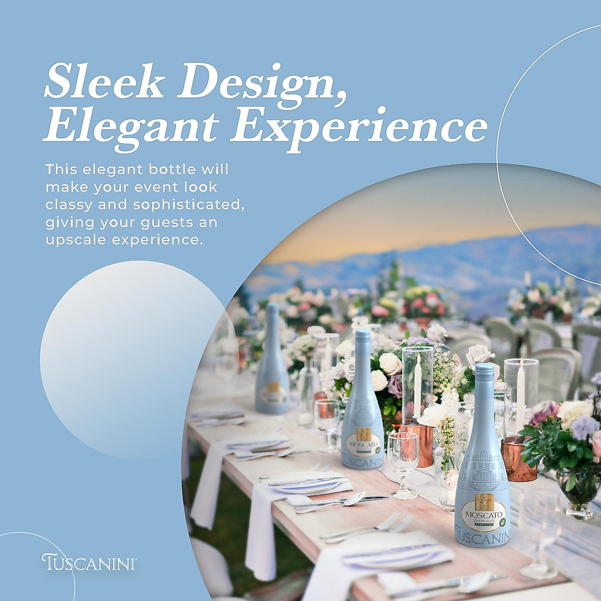 Tuscanini Sparkling Moscato Grape Juice, 25.3oz (2 Pack) | Non Alcoholic Italian Moscato | Elegant Champagne Bottle | Imported from Italy | Great for Cocktails | Kosher