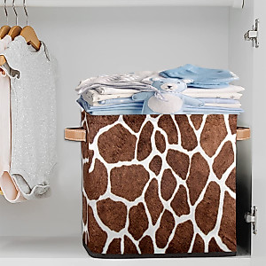 Storage Basket Animal Giraffe Skin Print Collapsible Storage Bin with Handles Large Canvas Storage Cubes Toy Basket for Shelves Closet Nursery Cabinet Living Room Organizer 13x13x13"