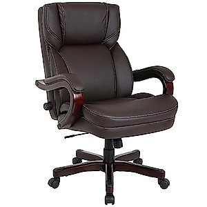 Adjustable Executive Chair, Big and Tall Ergonomic Office Chair for Desk-Swivel PU Leather Computer Chair with Wheels, High Back, Lumbar Support and Armrest, Classic Brown
