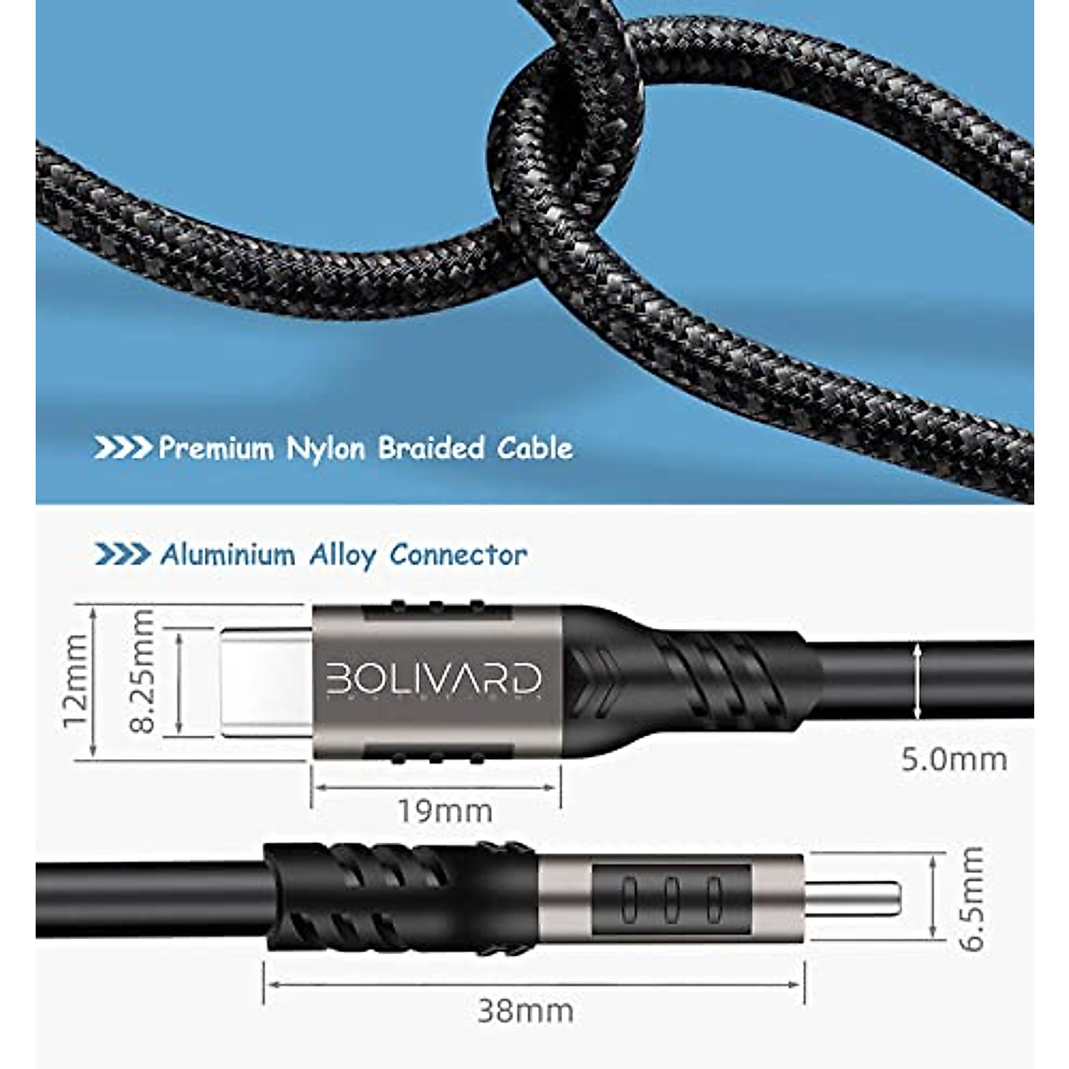 Bolivard USB C to USB C (3.2 Gen) (0.7ft) (100W, 20V, 5A) PD Fast Charging, (20Gbps) Data Transfer, (4K) Video Output, for Charging iPhone 15 Models & Devices with USB-C Input, Black