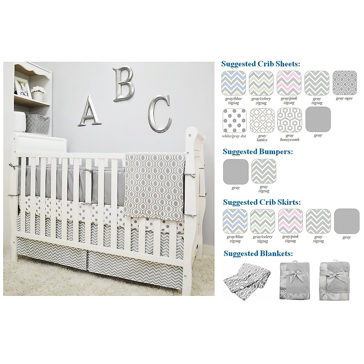 American Baby Company 100% Cotton Tailored Crib Skirt with Pleat, Gray Zigzag, for Boys and Girls